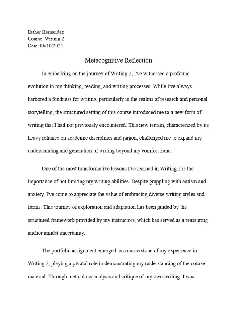 Metacognitive Reflection - Esther Hernandez | PDF | Metacognition | Cognition