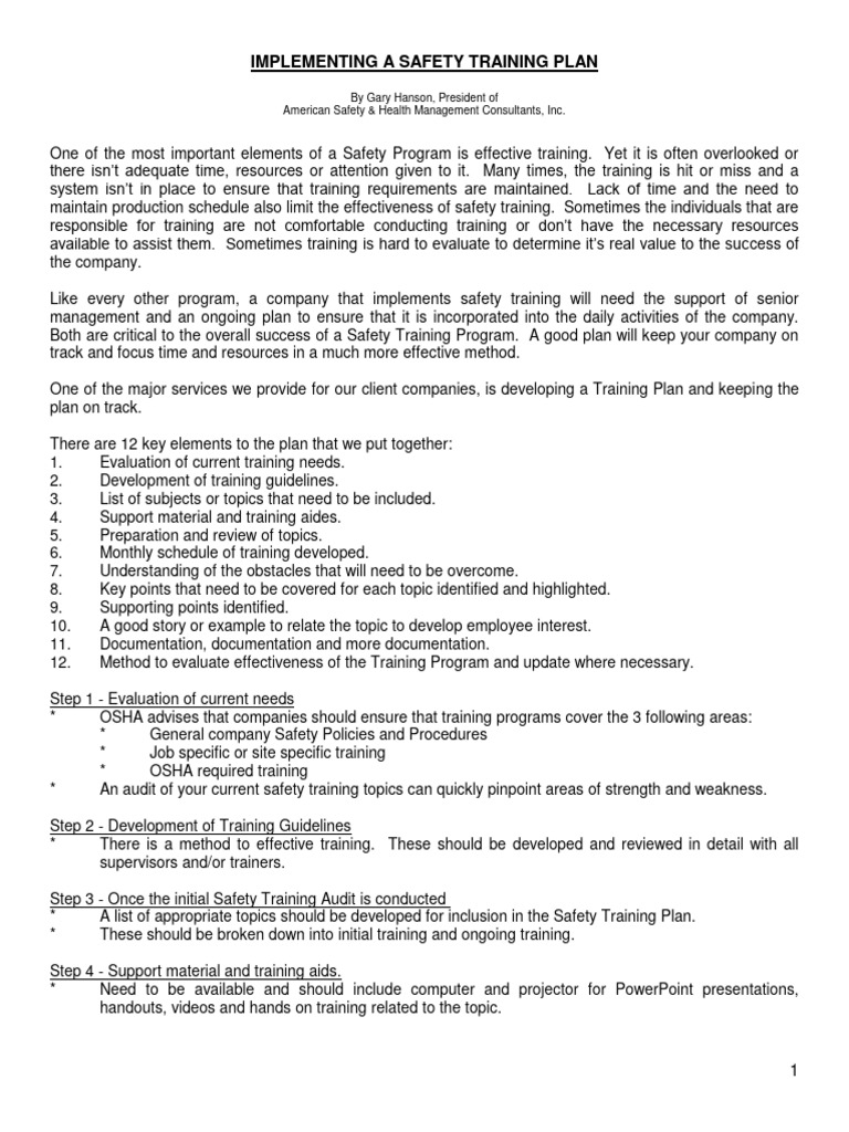 Safety Training Plan | PDF | Business