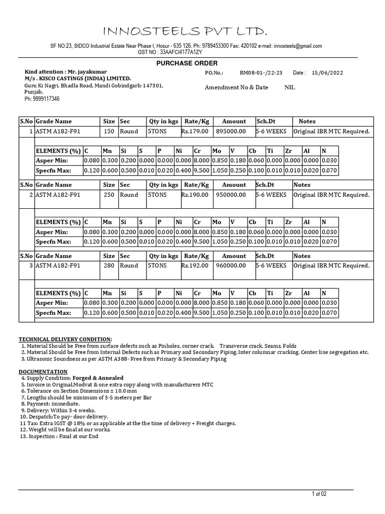 Po Rm08 A182f91 Kisco | PDF | Materials | Building Engineering