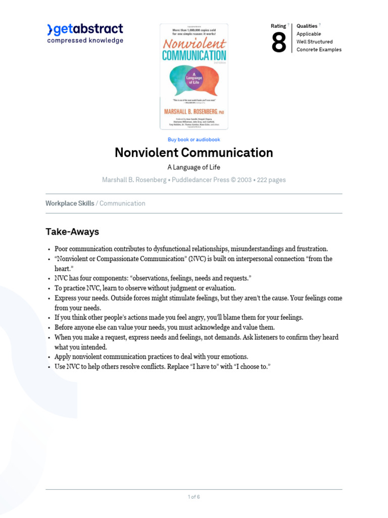Nonviolent Communication Rosenberg en 23198 | PDF | Psychology ...