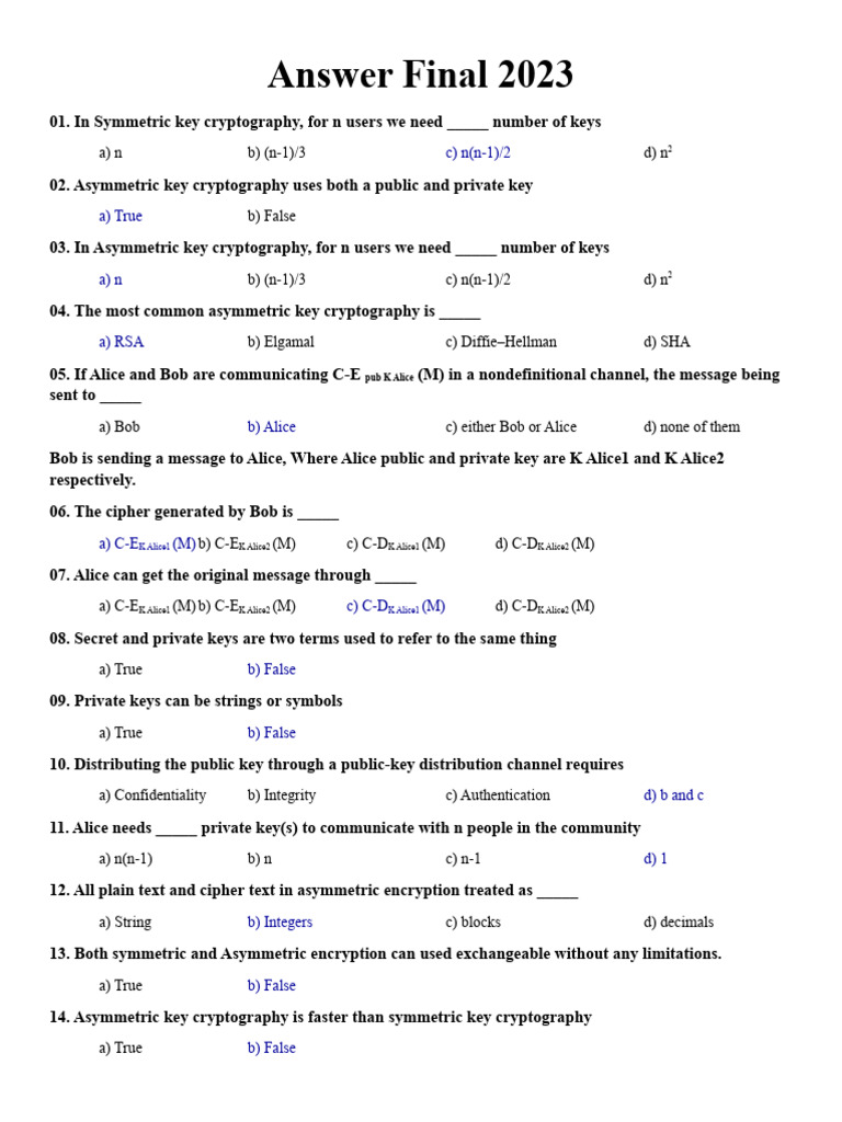 Answer Final 2023 | PDF | Cryptography | Public Key Cryptography