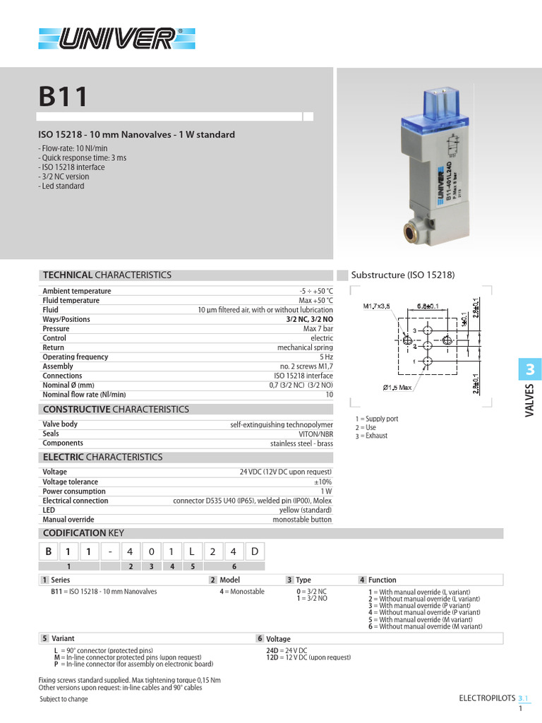 B11-UNIVER NANO VALVE | Download Free PDF | Valve | Electrical Connector