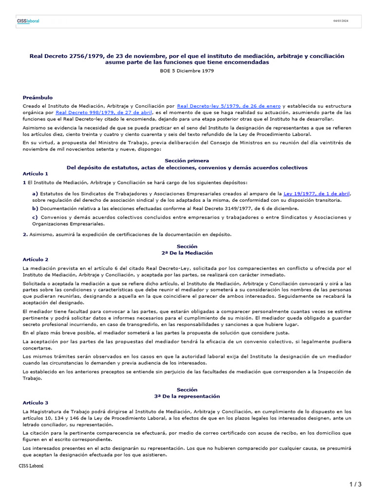 RD 2756 - 1979 de 23 Nov. ... - 2 | PDF | Mediación | Arbitraje
