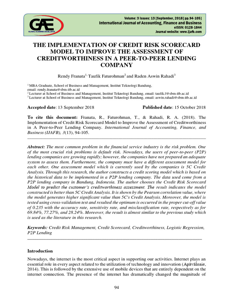 Credit Risk Scorecard for P2P Lending | PDF | Conceptual Model | Loans