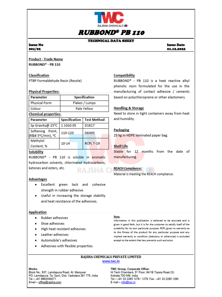Rubbond PB110 | PDF | Adhesive | Natural Rubber