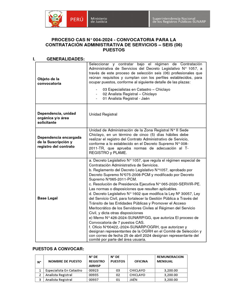 Bases Proceso Cas 004 2024 Sunarp Zona Registral N II Sede Chiclayo ... Bases Proceso Cas 004 2024 Sunarp Zona Registral N II Sede Chiclayo ...