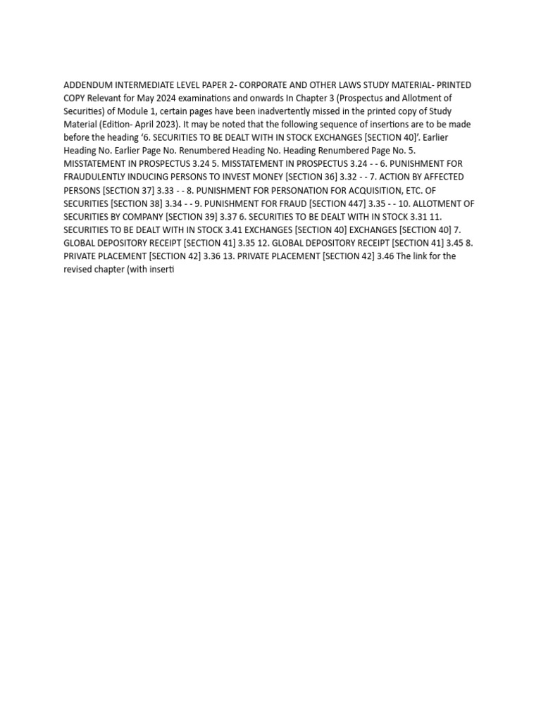 Addendum Intermediate Level Paper 2 - Corporate | PDF | Finance & Money ...