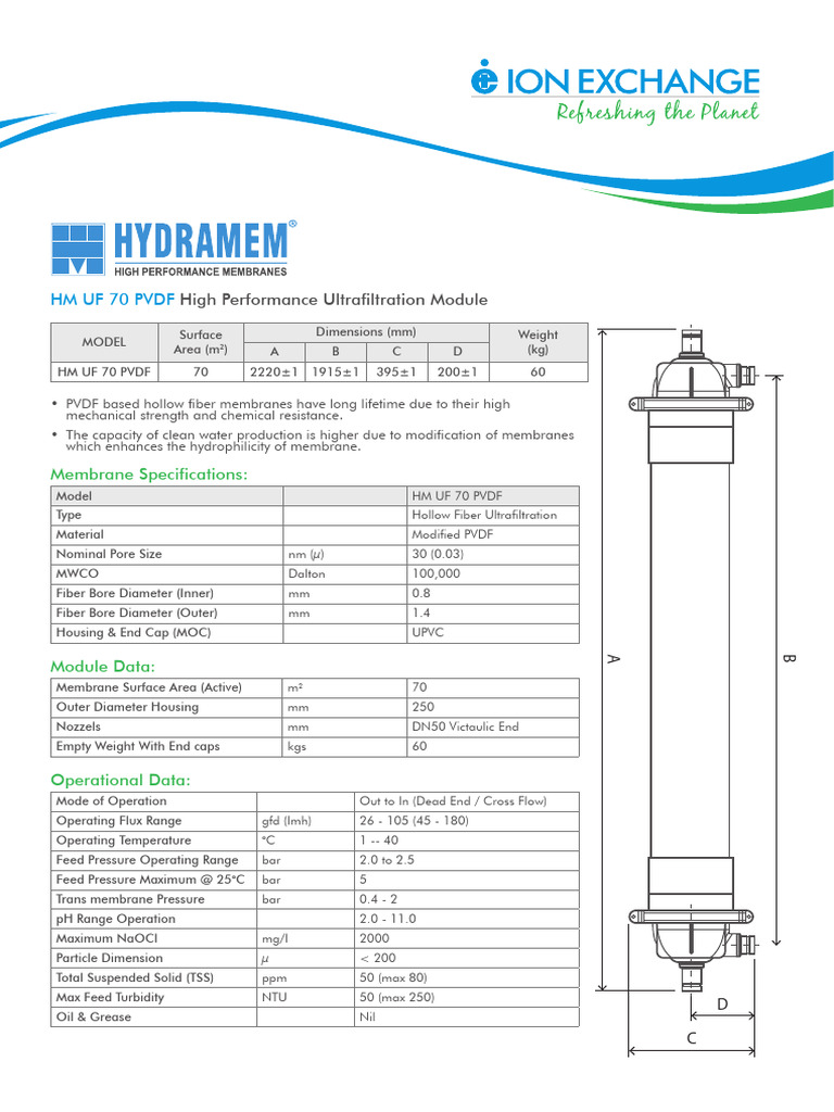HM Uf PVDF 70 | PDF | Membrane | Separation Processes