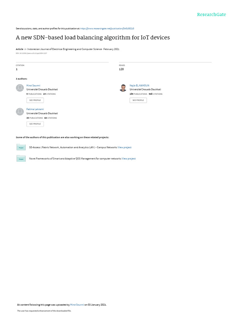 A New SDN-based Load Balancing Algorithm For IoT Devices | PDF | Computer Network | Internet Of ...