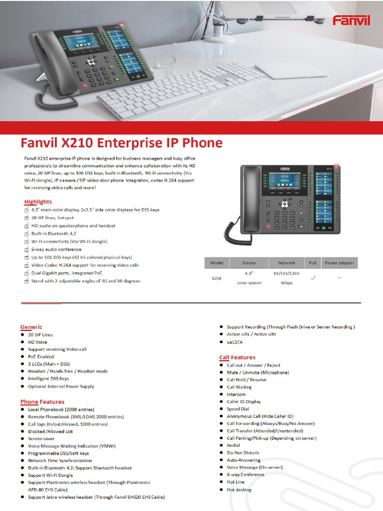 Datasheet Fanvil X210 V2 | PDF