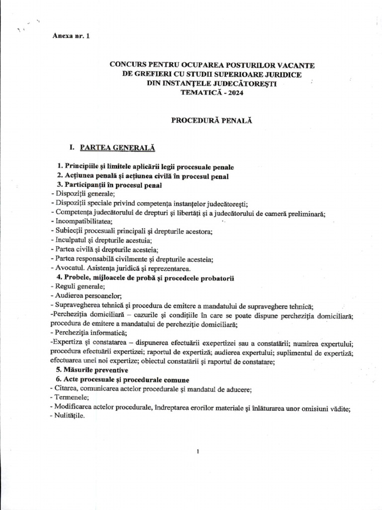 Tematica Si Bibliografie - Concurs Grefieri Temporari - 20.07 - 21.07.2024 | PDF