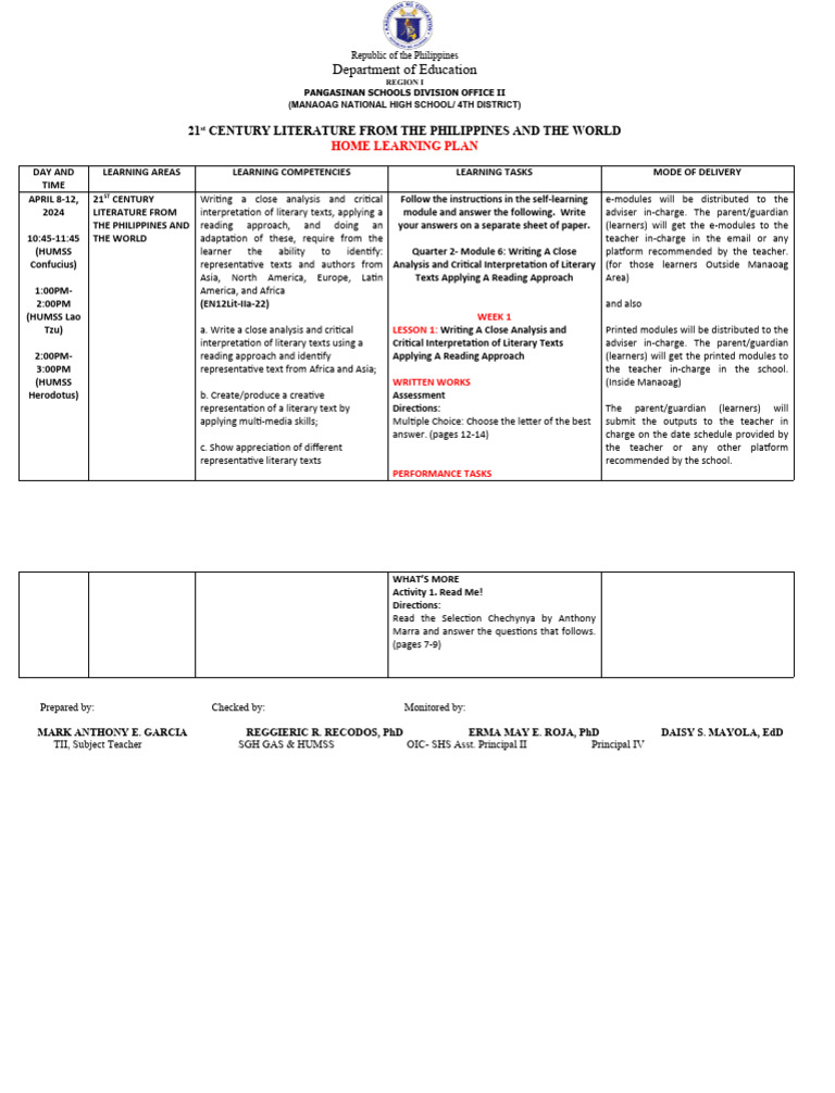 Home Leanring Plan | PDF | Learning | Education Theory
