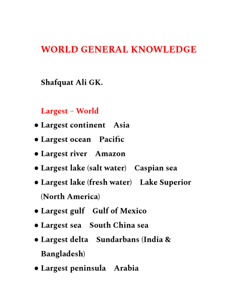 5. World General Knowledge | PDF | Pakistan | Continent