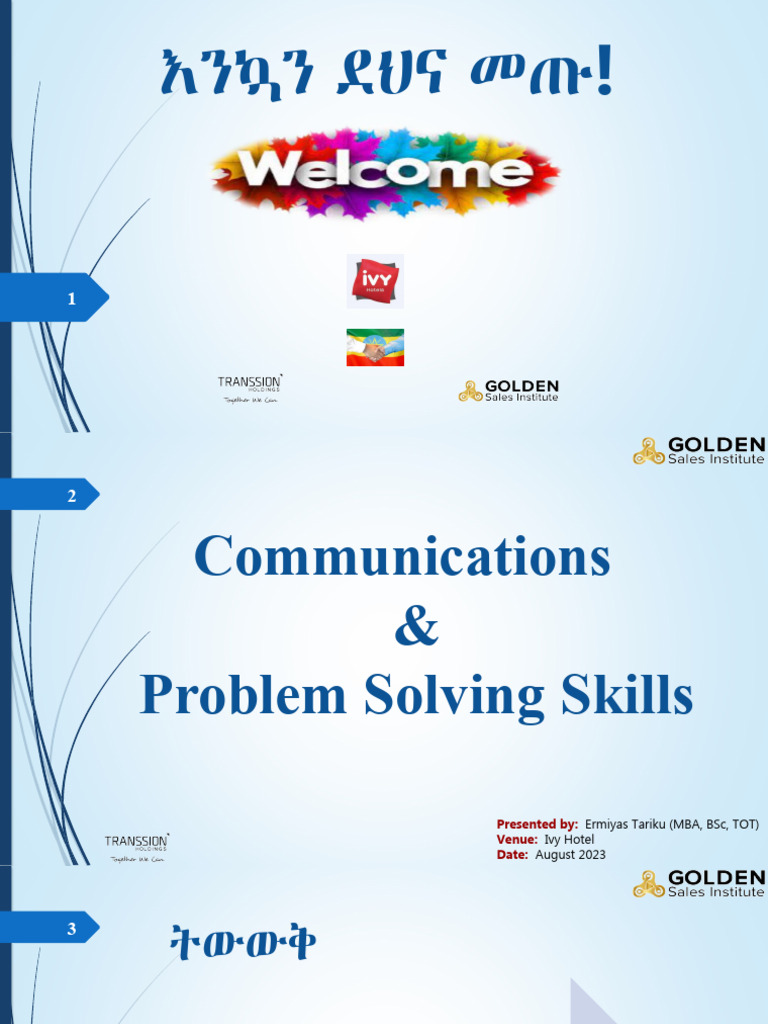 Communications & Problem-Solving Skills - GOLDEN (Ivy Hotel-Aug 2023 ...