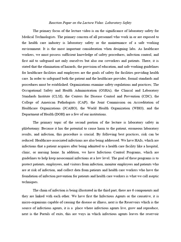 Reaction Paper On The Lecture Video | PDF | Infection | Occupational ...