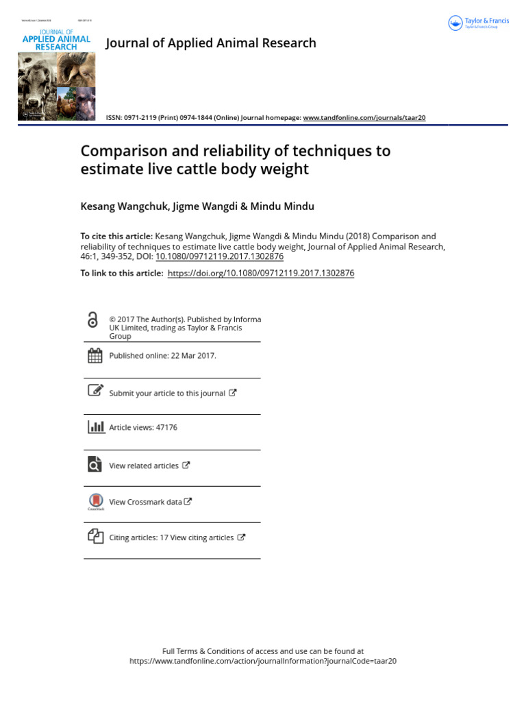 Comparison And Reliability Of Techniques To Estimate Live Cattle Body