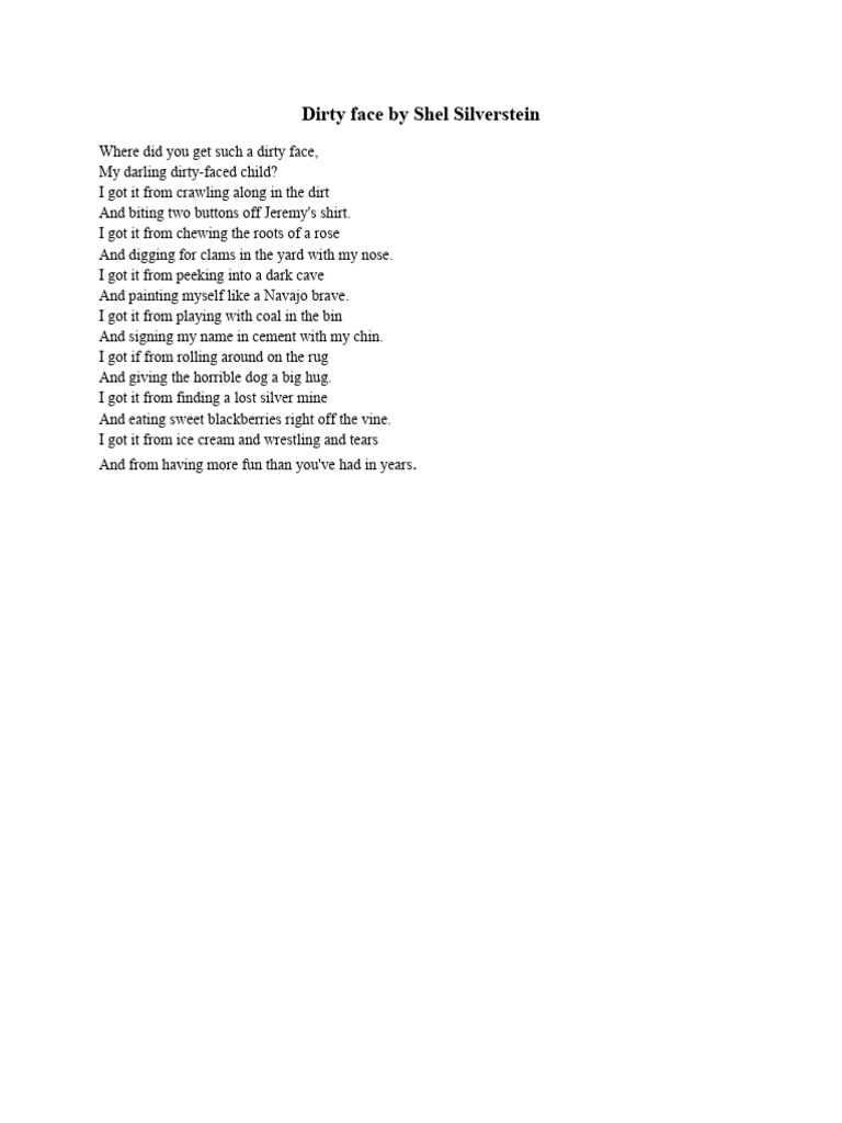 Dirty Face Poem | PDF | Home & Garden | Art