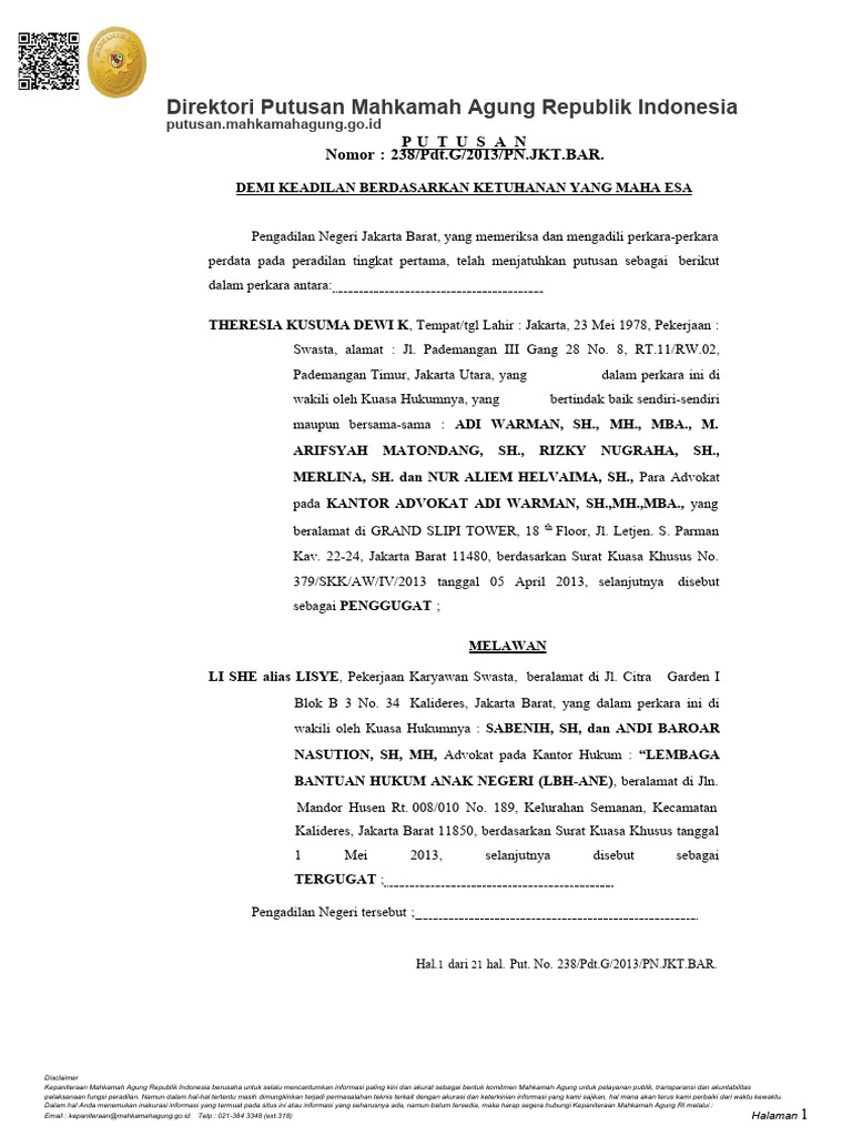 Putusan PLKH Perdata | PDF