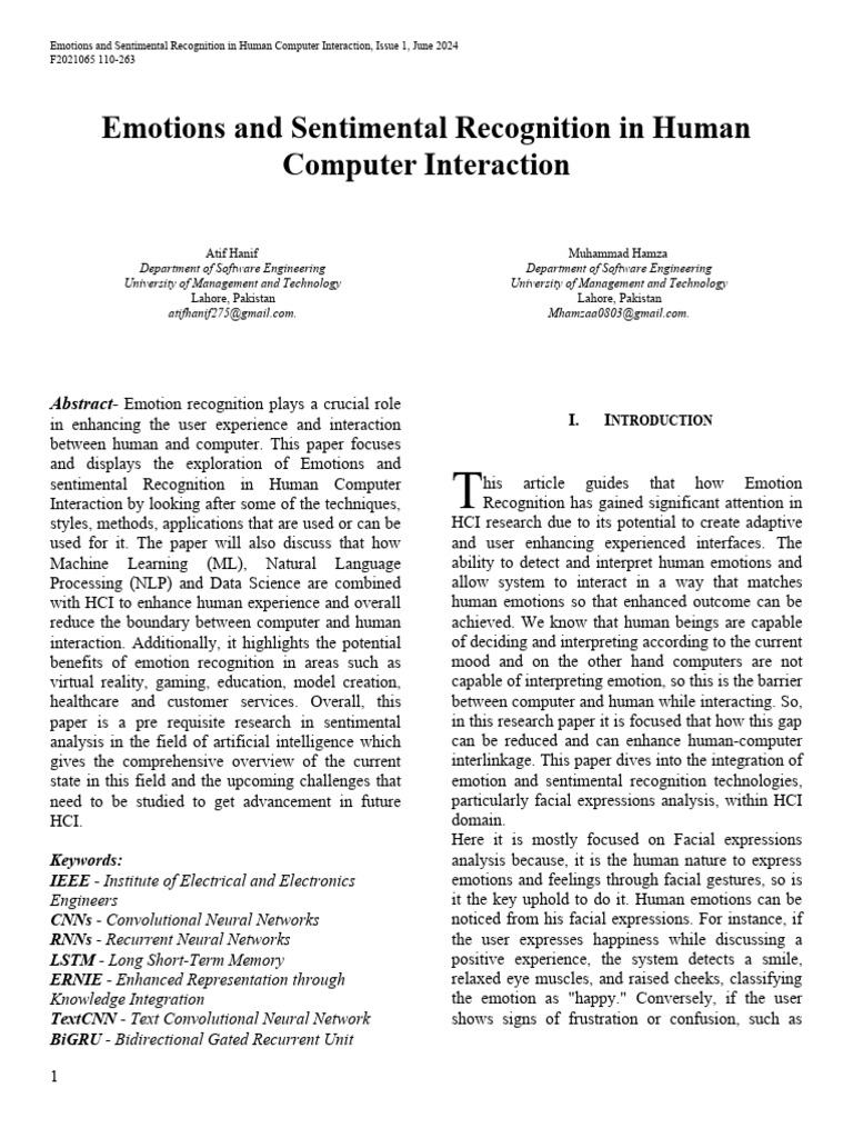 ResearchPaper-Emotion Recognition | PDF | Emotions | Human–Computer Interaction