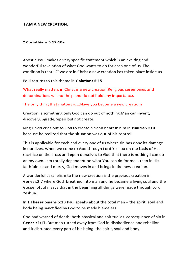 I AM A NEW CREATION | PDF | Jesus | Paul The Apostle