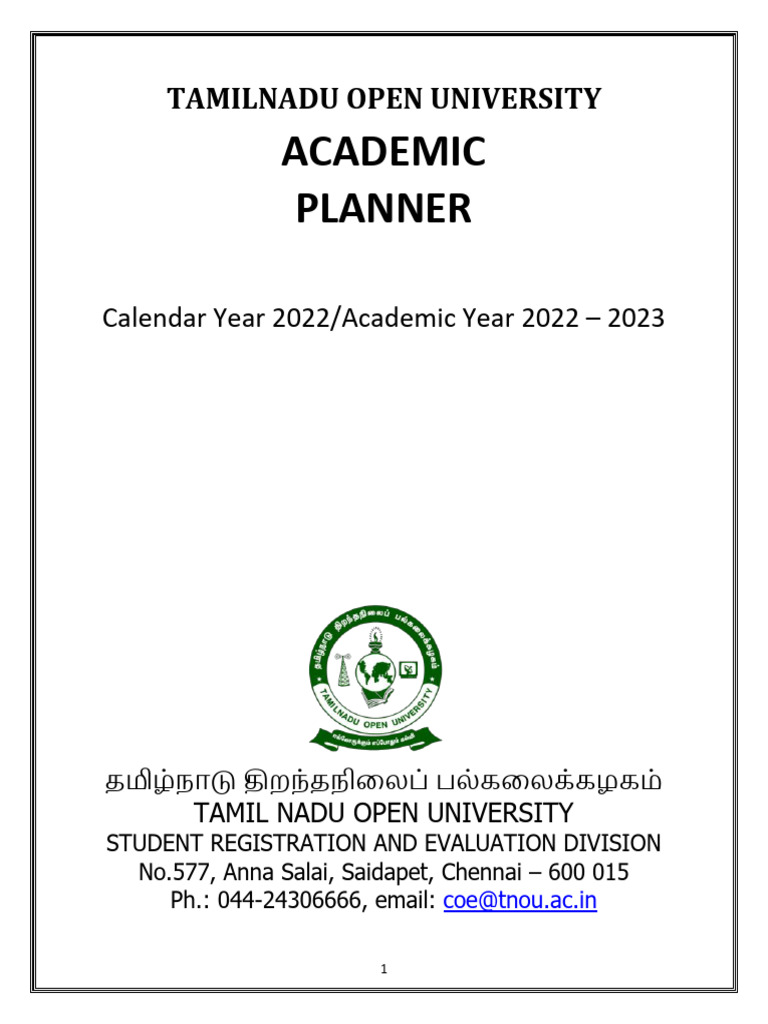 Tnou Planner 2022 2023 | PDF | Distance Education | Vocational Education