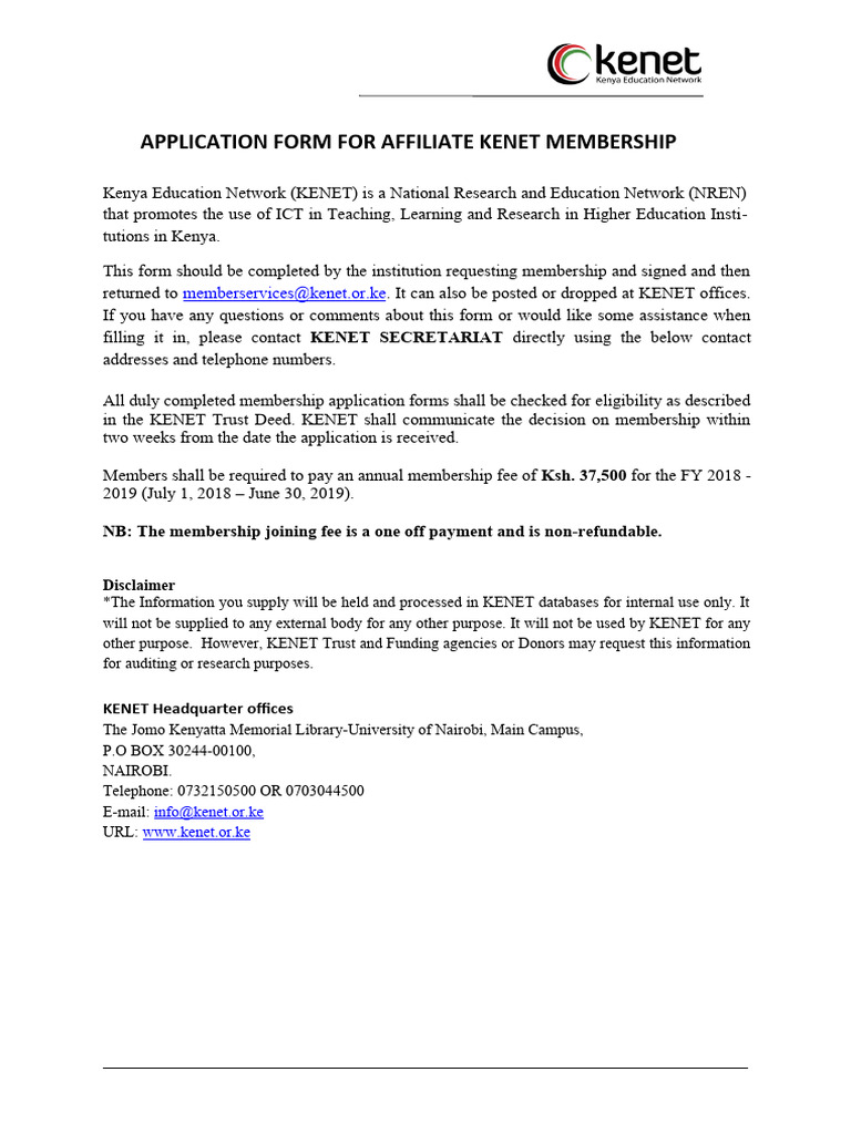 Kenet Affiliate Membership Application Form 0 | PDF | Internet | World Wide Web
