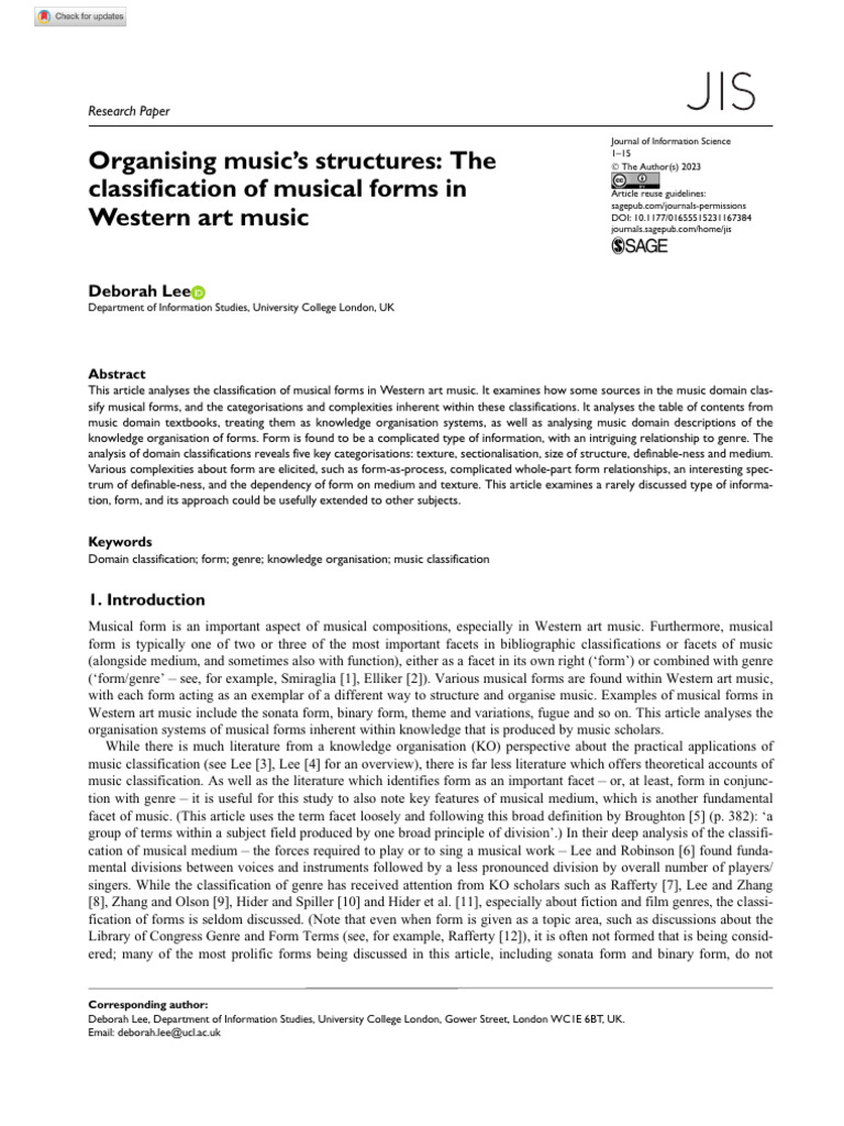 Lee 2023 Organising Music s Structures the Classification of Musical ...