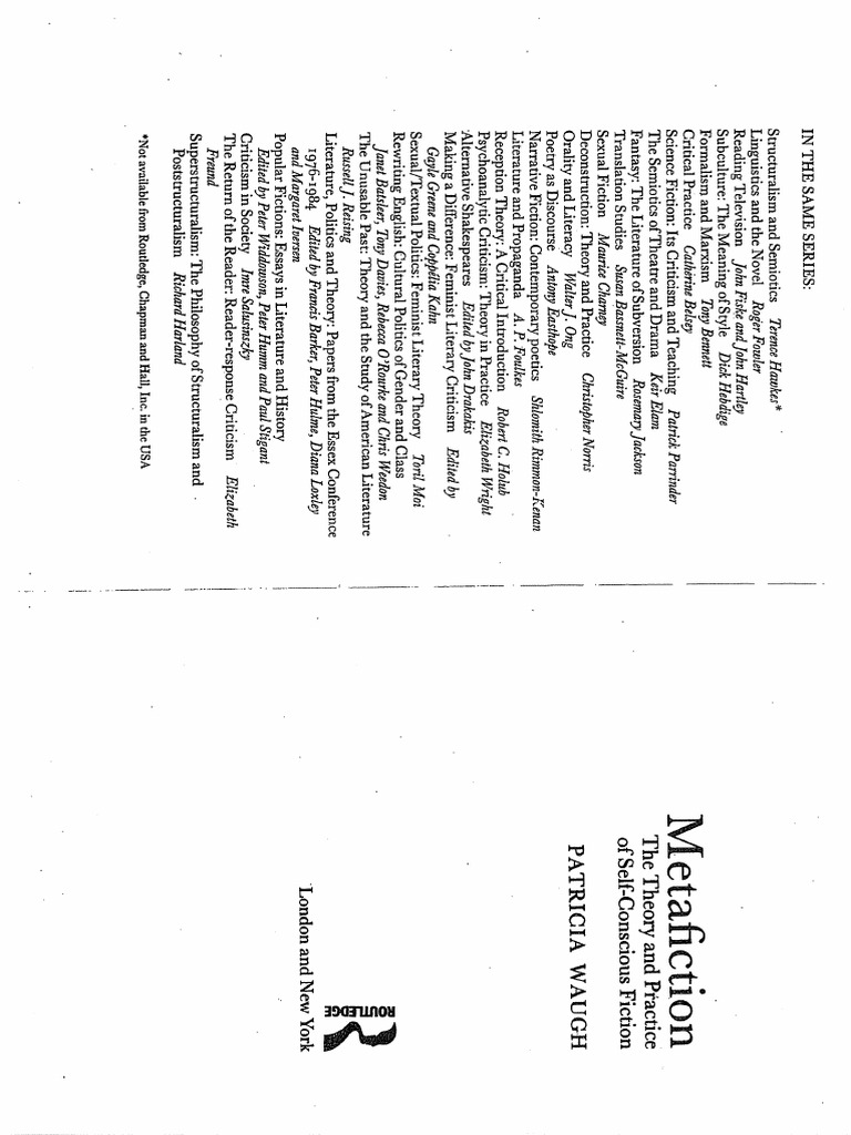 Metafiction - Patricia Waugh | PDF