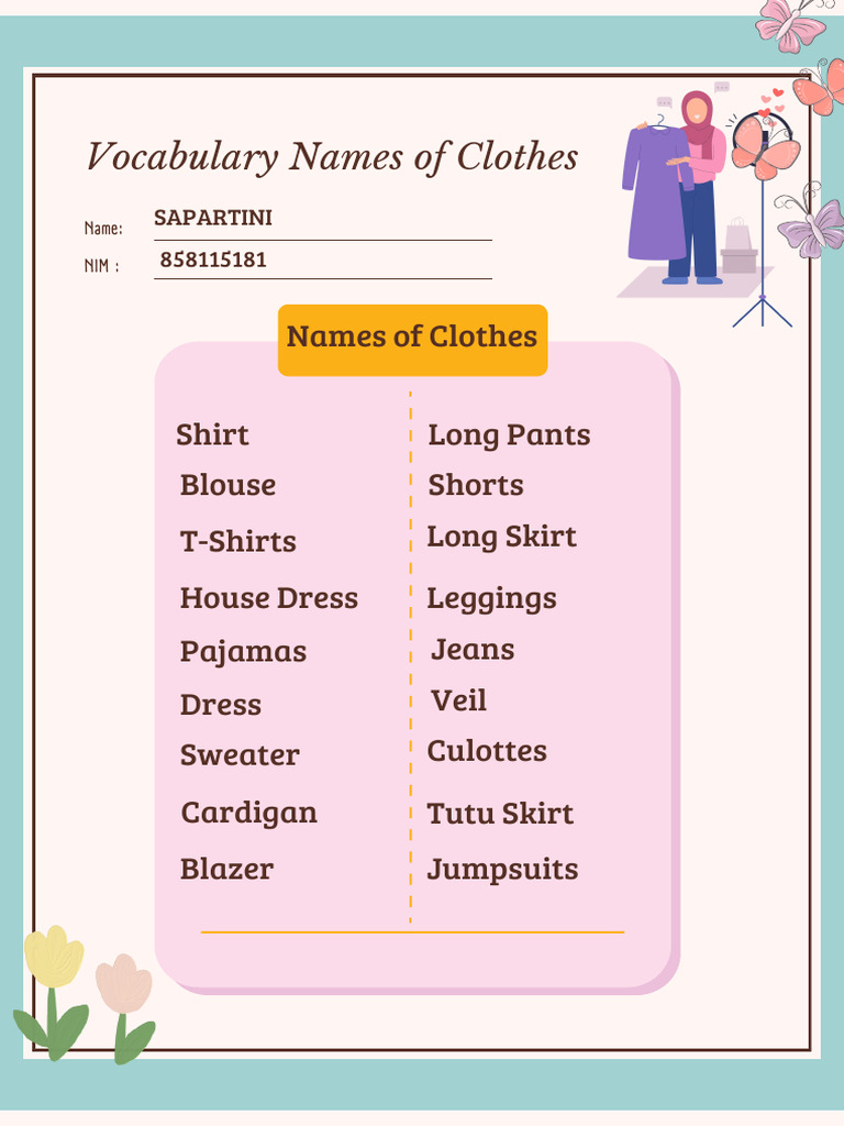 Vocabulary Names of Clothes | PDF