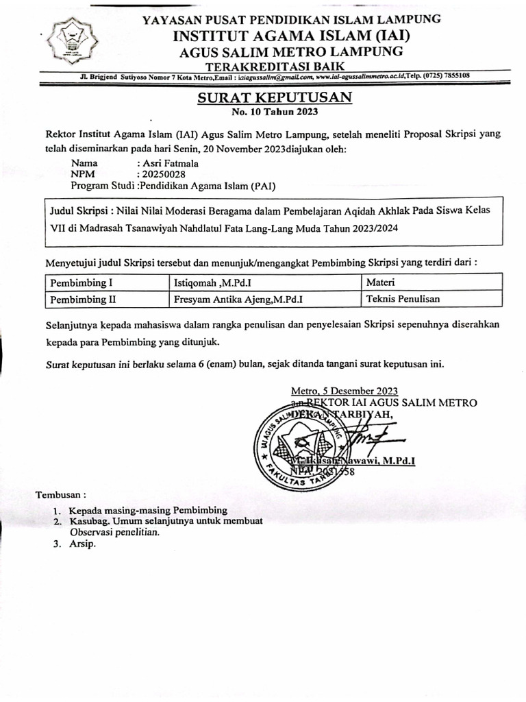 Surat Keputusan Pembimbing Skripsi | PDF