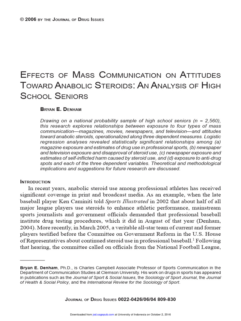 Effects of Mass Communication Attitudes Toward Anabolic Steroids An Analysis of High School ...