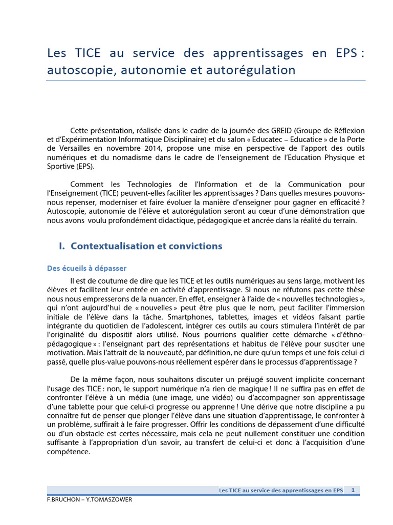 Les Tice Au Service Des Apprentissages en Eps | PDF | Motivation | Motivant