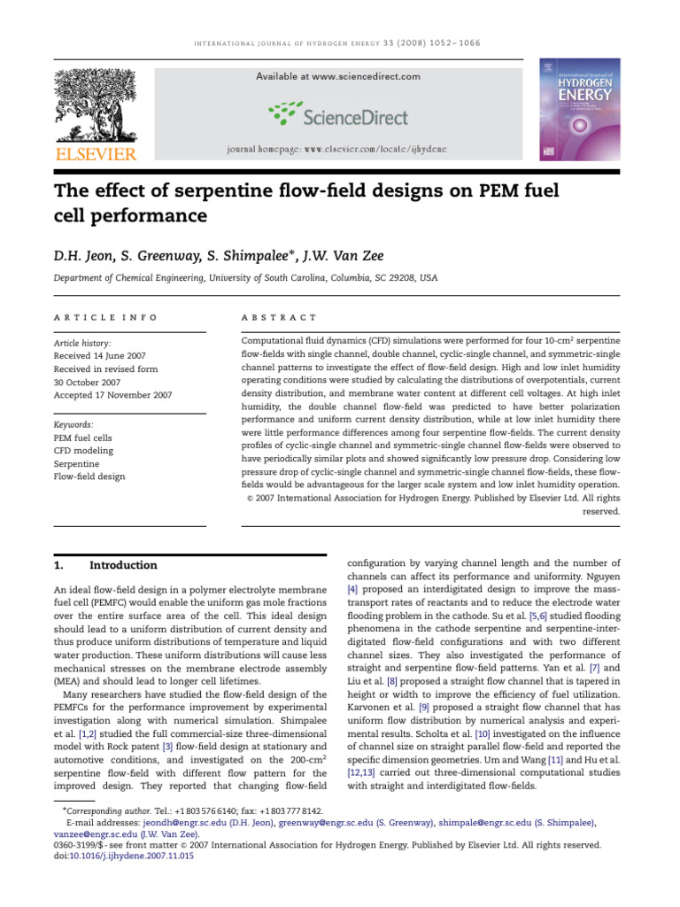 The Effect of Serpentine Flow-Field Designs On PEM Fuel Cell Performance | PDF | Computational ...