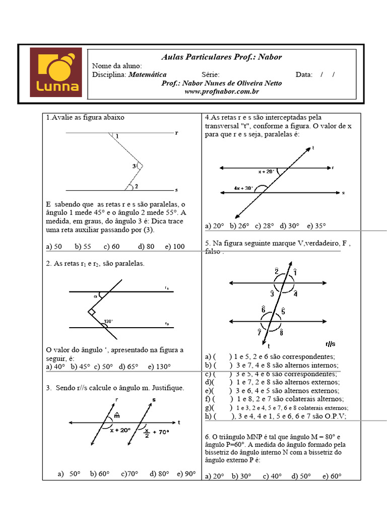 Angulos Formados Por Duas Paralelas | PDF | Triângulo | Matemática ...