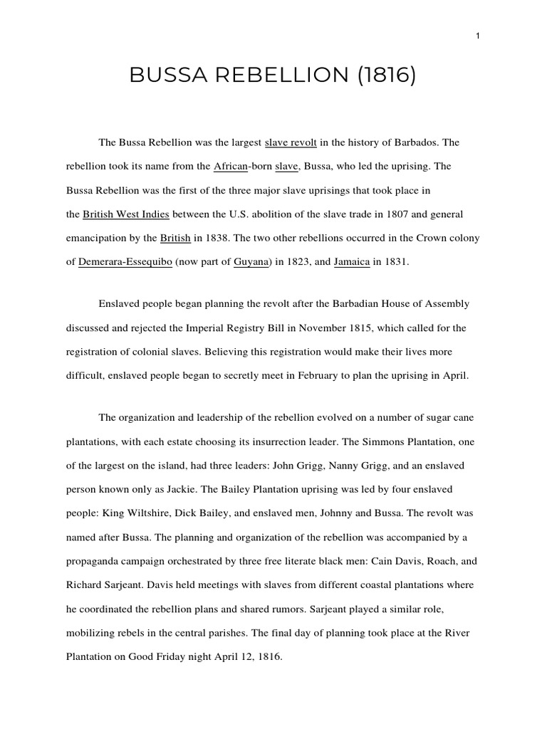 Bussa Rebellion (1816) Barbados | PDF | Slavery