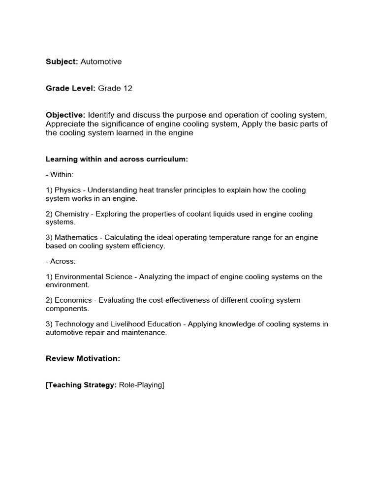 lesson_plan automotive | Download Free PDF | System | Radiator