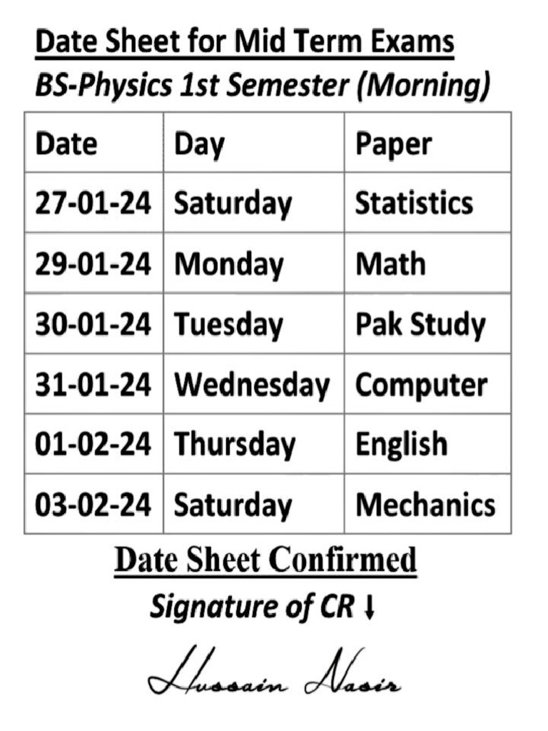 Date Sheet | PDF
