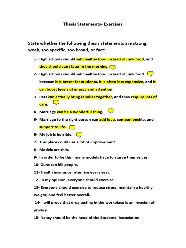 Thesis Statements - Exercises | PDF