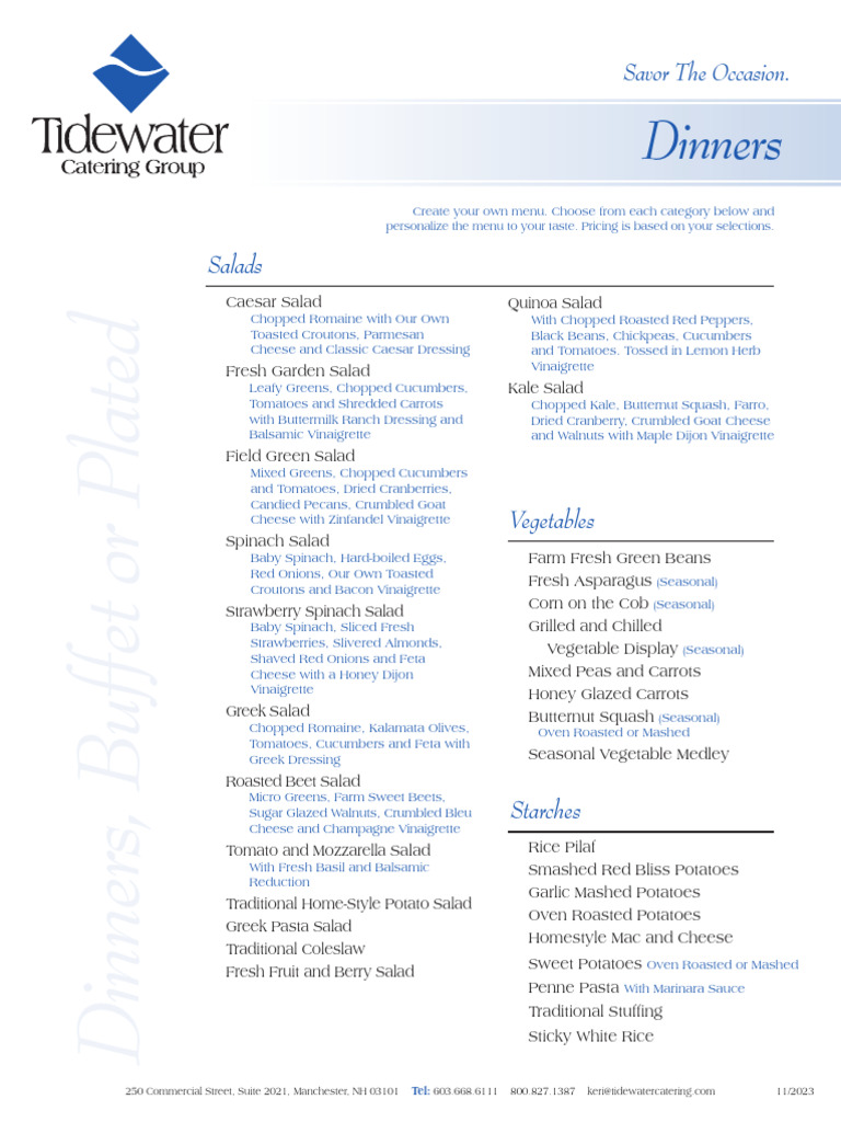 TCG 2024 Dinner Menus | PDF | Salad | Pasta