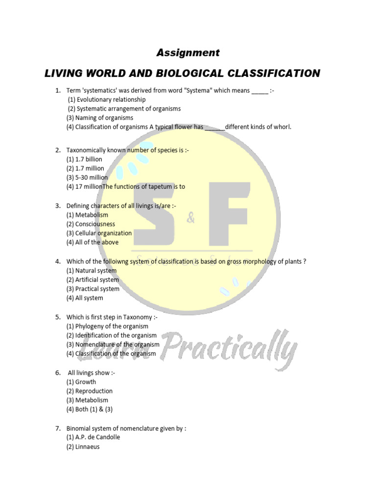 Assignment Living World and Biological Classification | PDF | Taxonomy (Biology) | Biology