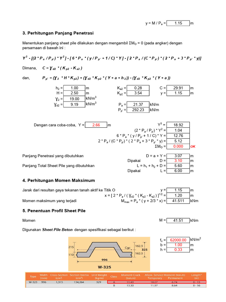 Perhitungan Sheet Pile dengan Excel | PDF
