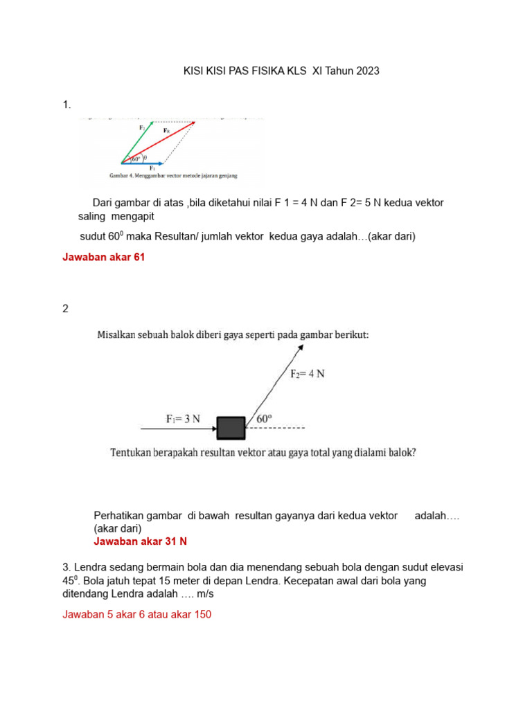 Kisi Kisi Pas Fisika Kelas Xi 2023 | PDF