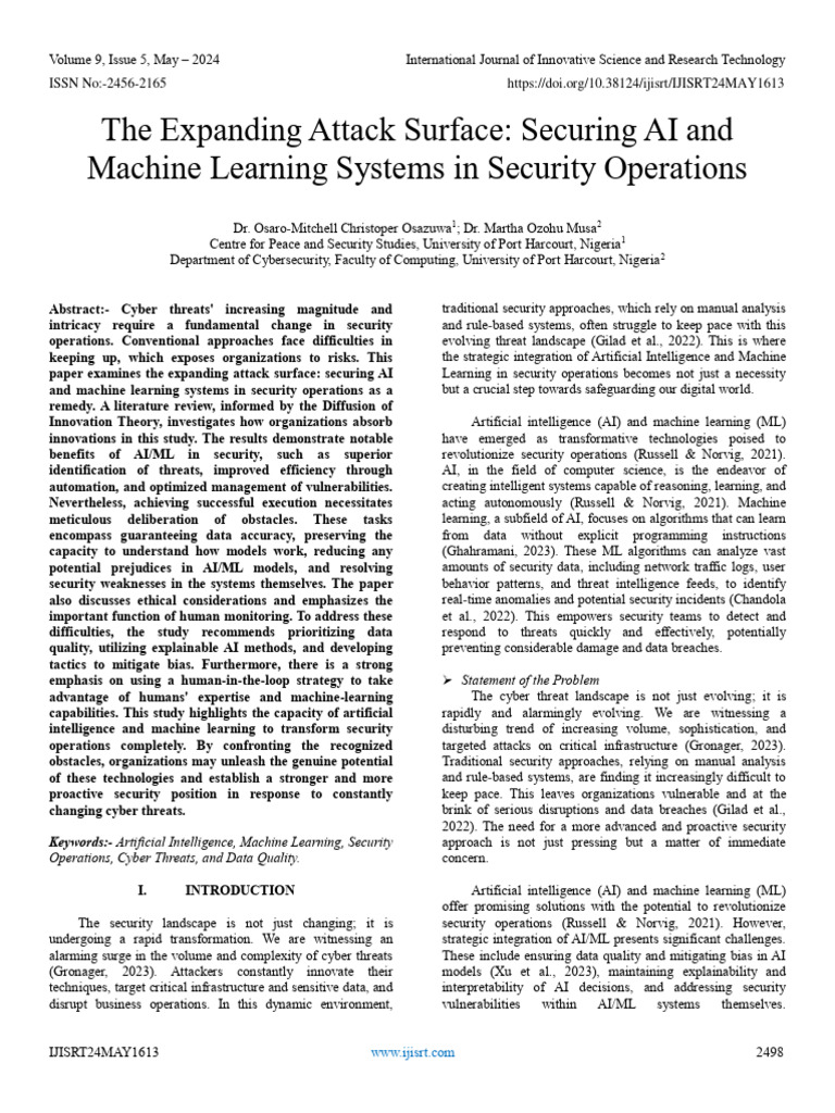 The Expanding Attack Surface: Securing AI and Machine Learning Systems in Security Operations ...