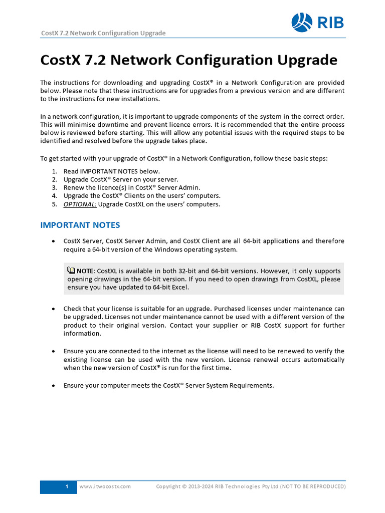 CostX Network Configuration Upgrade | PDF | Databases | Microsoft Windows
