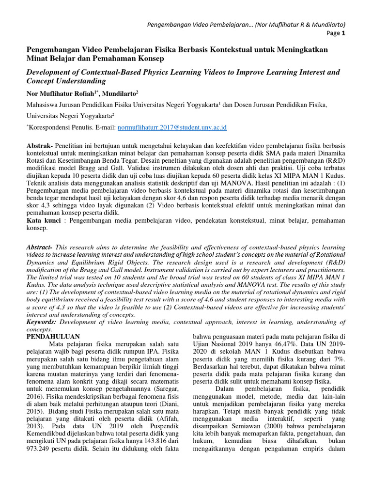 Pengembangan Video Pembelajaran Fisika Berbasis Kontekstual Untuk Meningkatkan Minat Belajar Dan ...