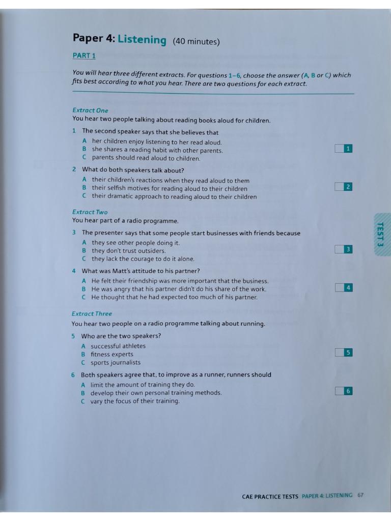 4 Grade Listening Test 3 Cae 7 May | PDF