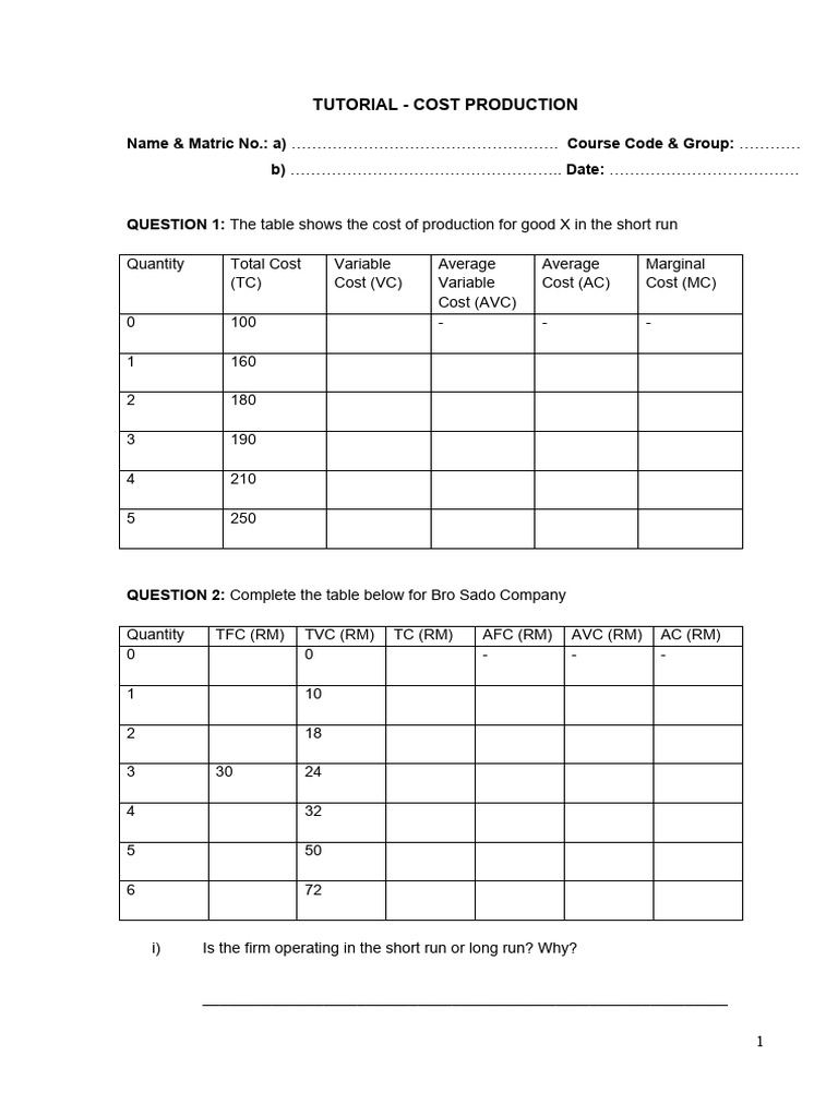 Tutorial Cost Production SRB450 | Download Free PDF | Marginal Cost ... Tutorial Cost Production SRB450 | Download Free PDF | Marginal Cost ...