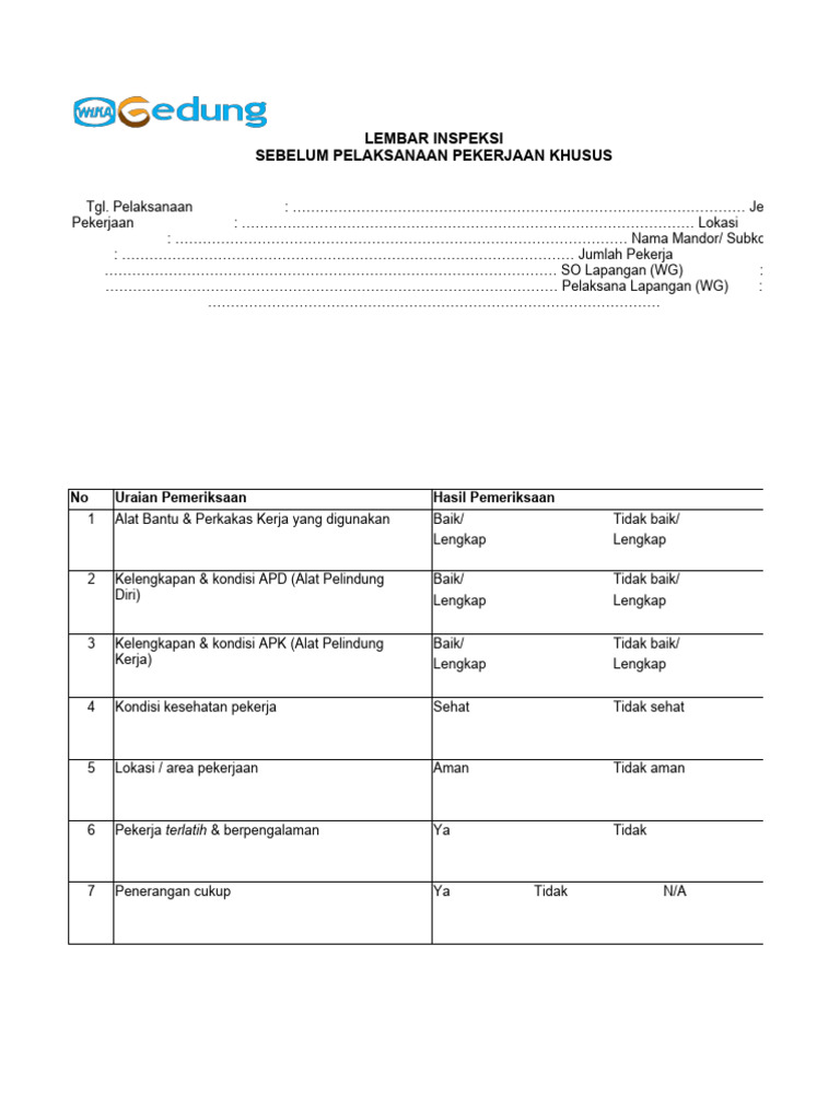 Permit To Work Khusus (PTW) WG | PDF | Teknologi & Rekayasa