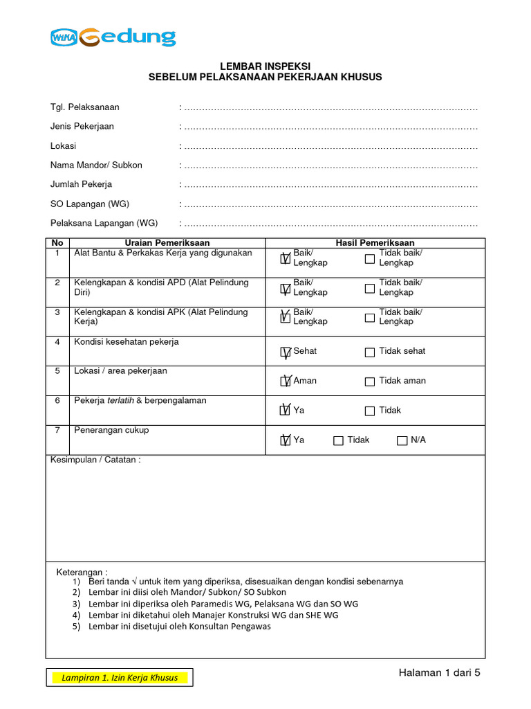 Permit To Work Khusus (PTW) WG | PDF