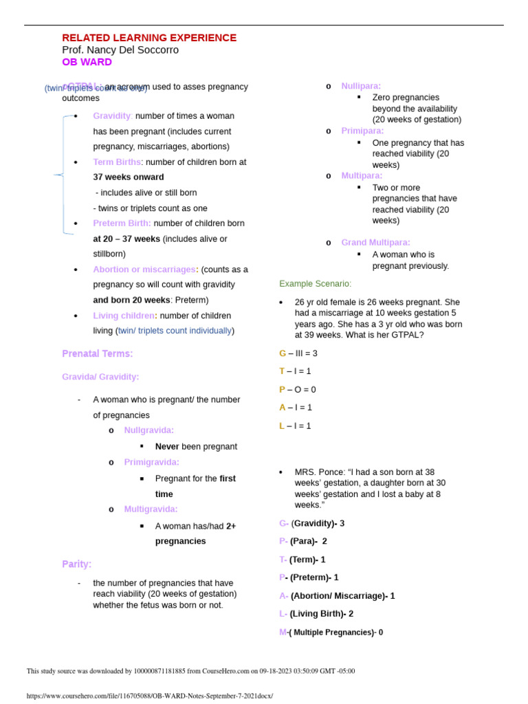 OB WARD Notes September 7 2021 | PDF | Pregnancy | Medical Diagnosis